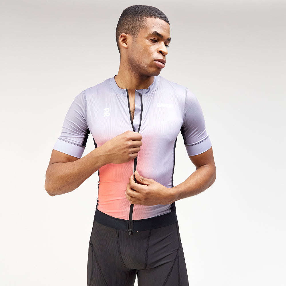 Ares Flex™ Men's Two-Way Zip Performance Tee - Silver Grey Print